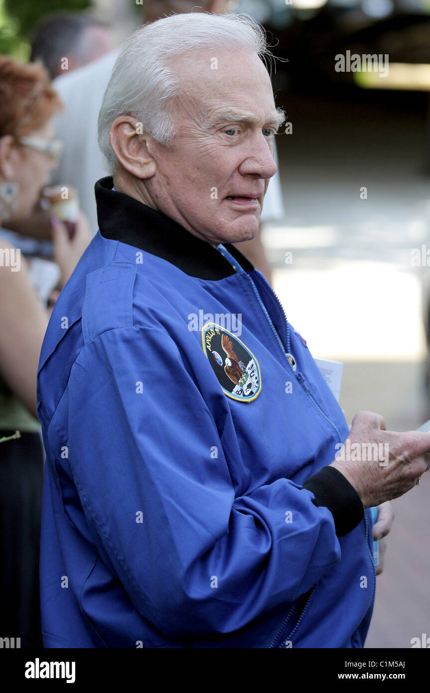 Buzz Aldrin out and about with a can of Red Bull energy drink and an ...