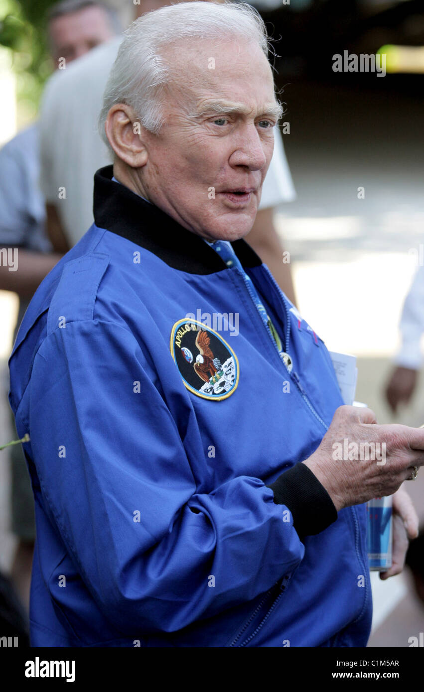 Buzz Aldrin out and about with a can of Red Bull energy drink and an ...