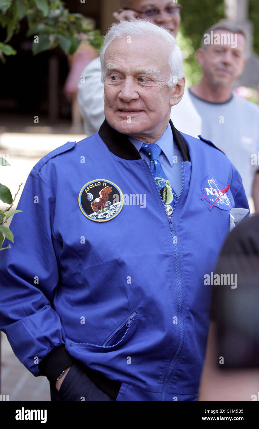 Buzz Aldrin out and about with a can of Red Bull energy drink and an ...