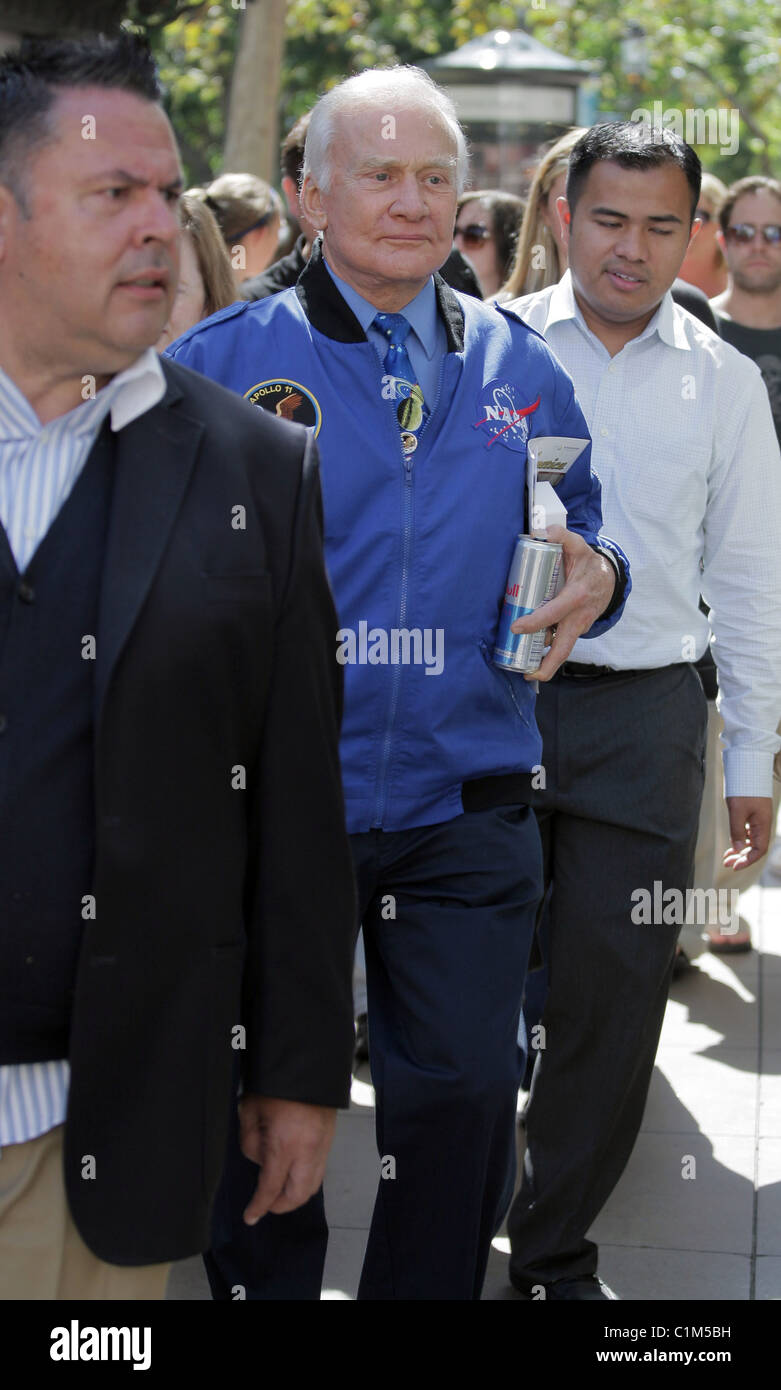 Buzz Aldrin out and about with a can of Red Bull energy drink and an ...