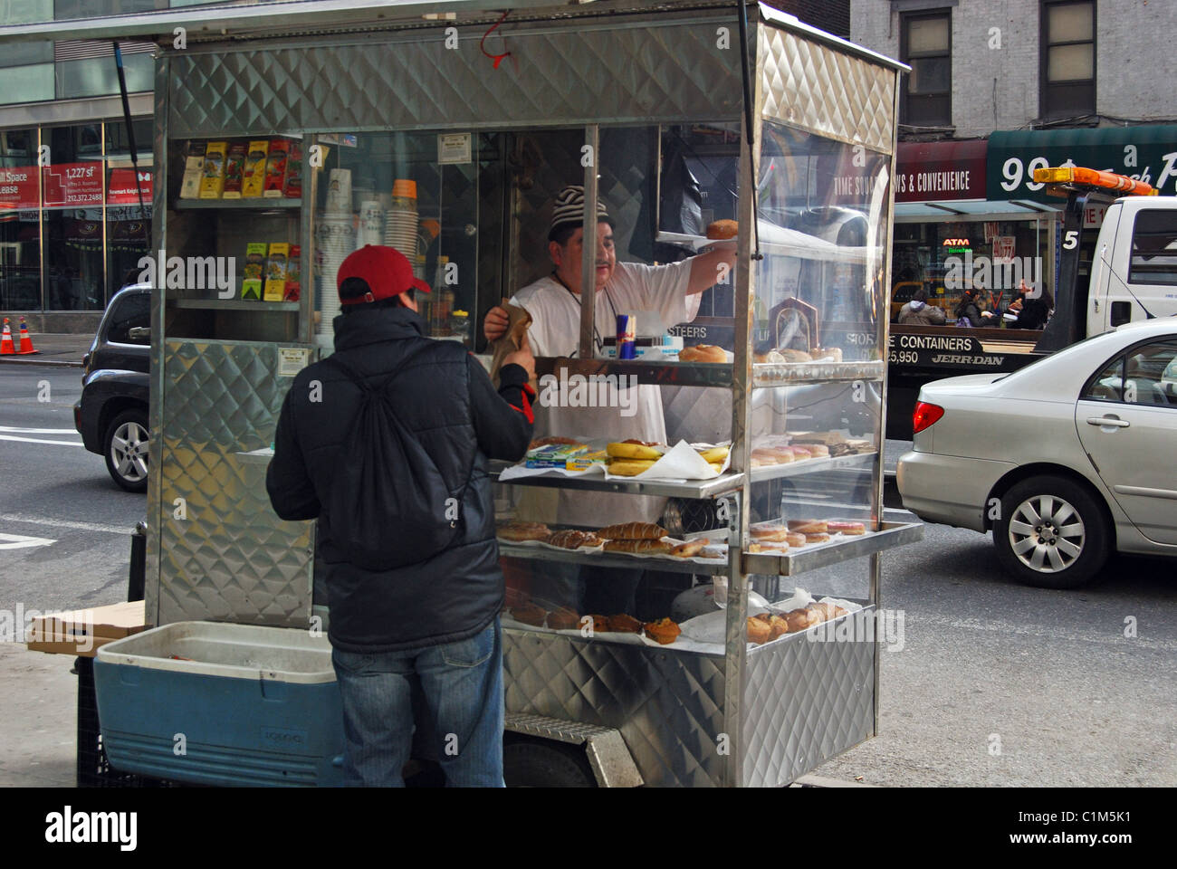 Food stall in street selling Bagels and Muffins, Manhattan, New York ...