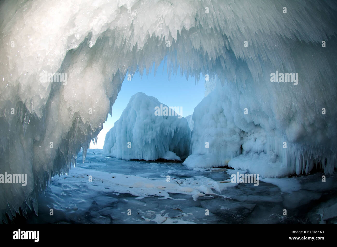 View from the ice cave. Olkhon island, Baikal lake, Siberia, Russia Stock Photo - Alamy