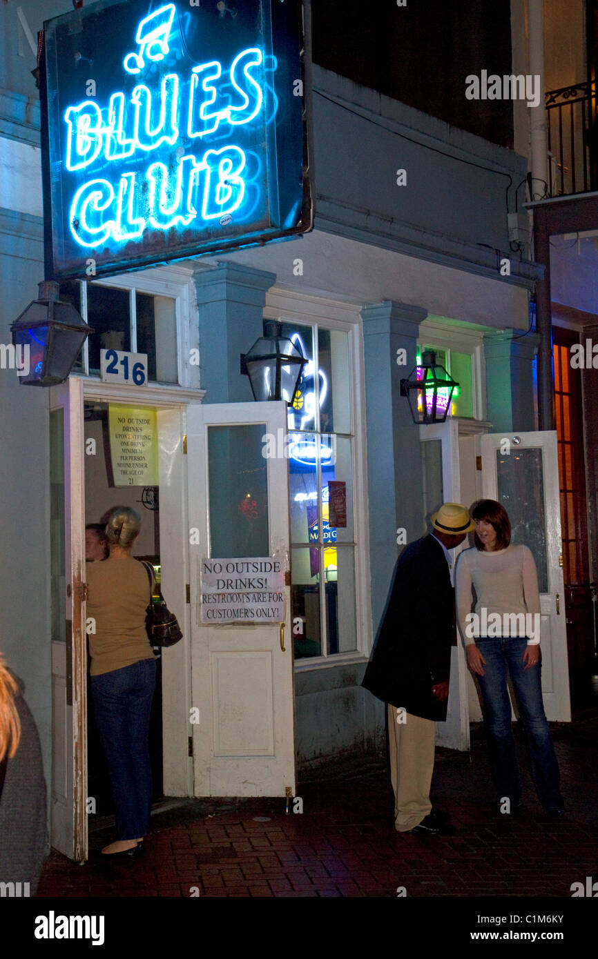 Blues Club neon sign on Bourbon Street in the French Quarter of New ...