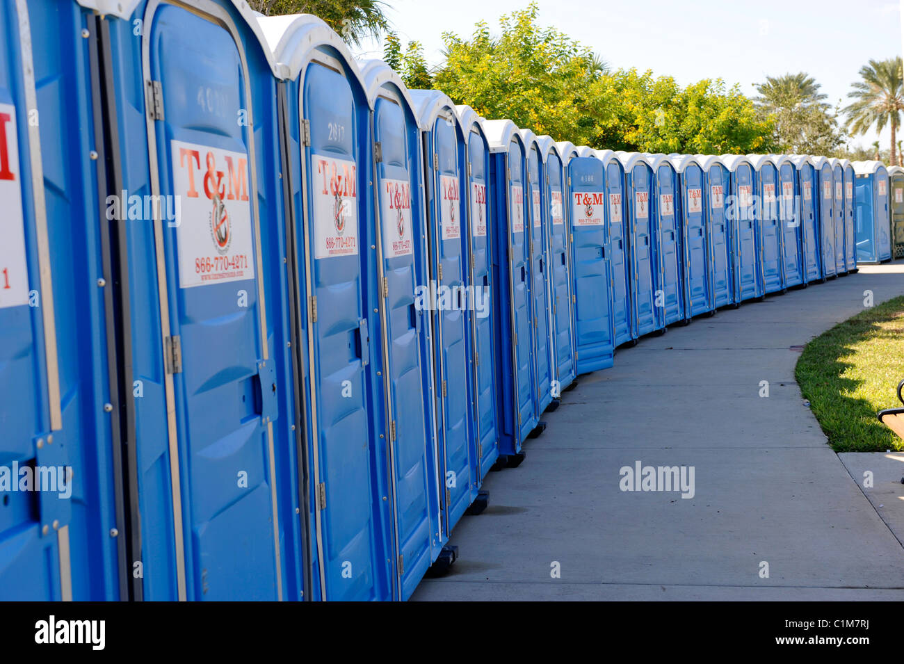 long line portable toilets St. Petersburg Florida Stock Photo - Alamy