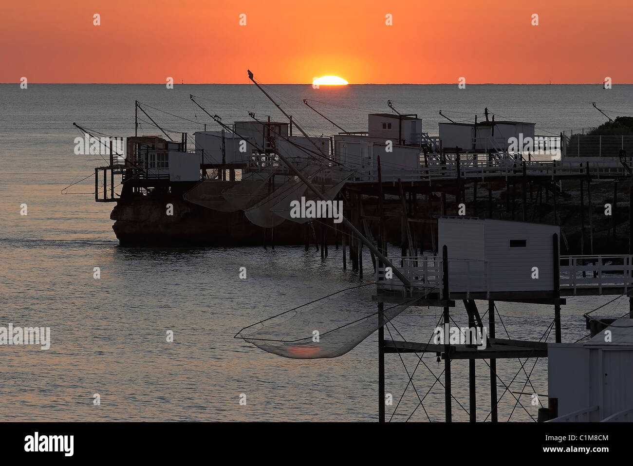 France, Charente Maritime, Gironde river estuary, carrelets (fishing ...