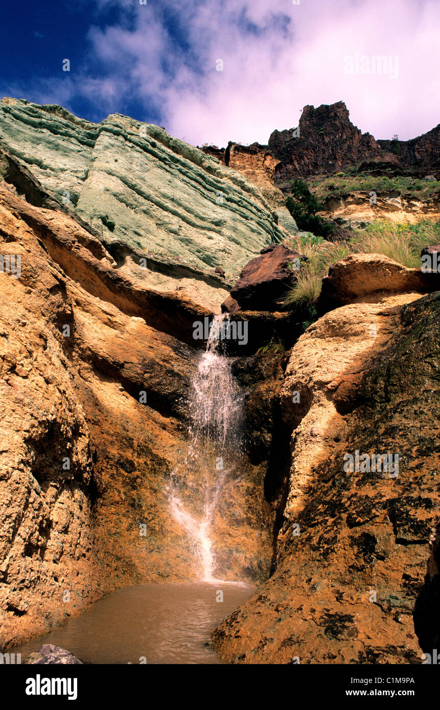Spain, Canary Islands, Gran Canaria Island, waterfall at Fuente de los ...