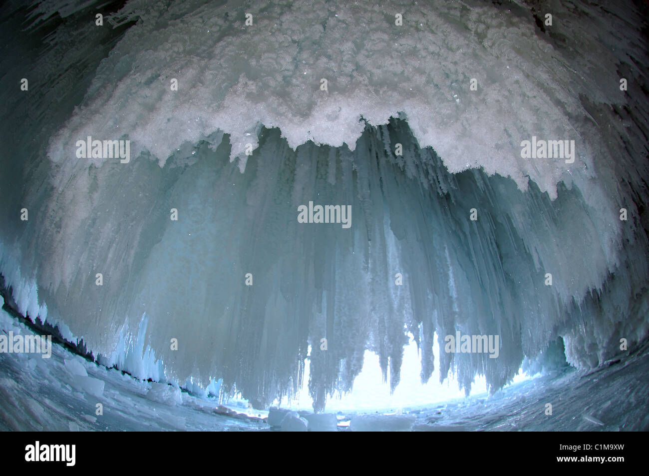 ice bell in the ice cave on Olkhon island, Baikal lake, Siberia, Russia ...