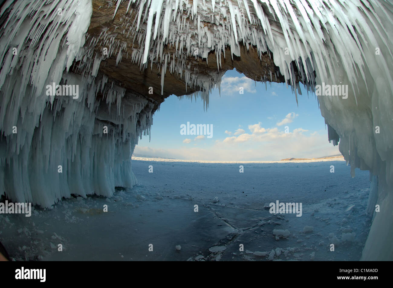 Icecle in the big ice cave. Olkhon island, Baikal lake, Siberia, Russia Stock Photo - Alamy