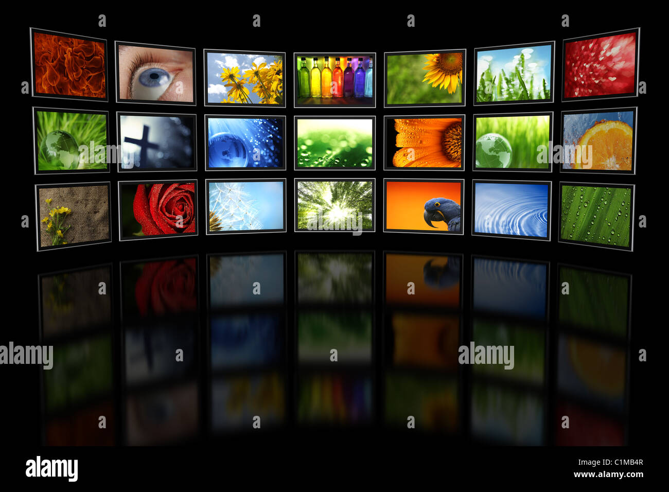 Several TVs with images Stock Photo - Alamy