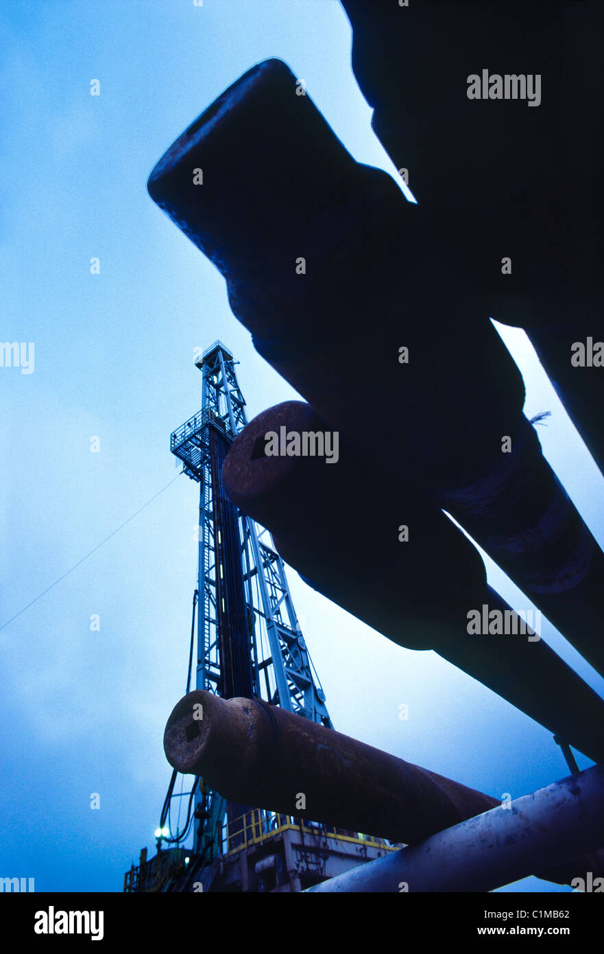 Stacked drill pipe or drill stem, used on a drilling rig Stock Photo ...