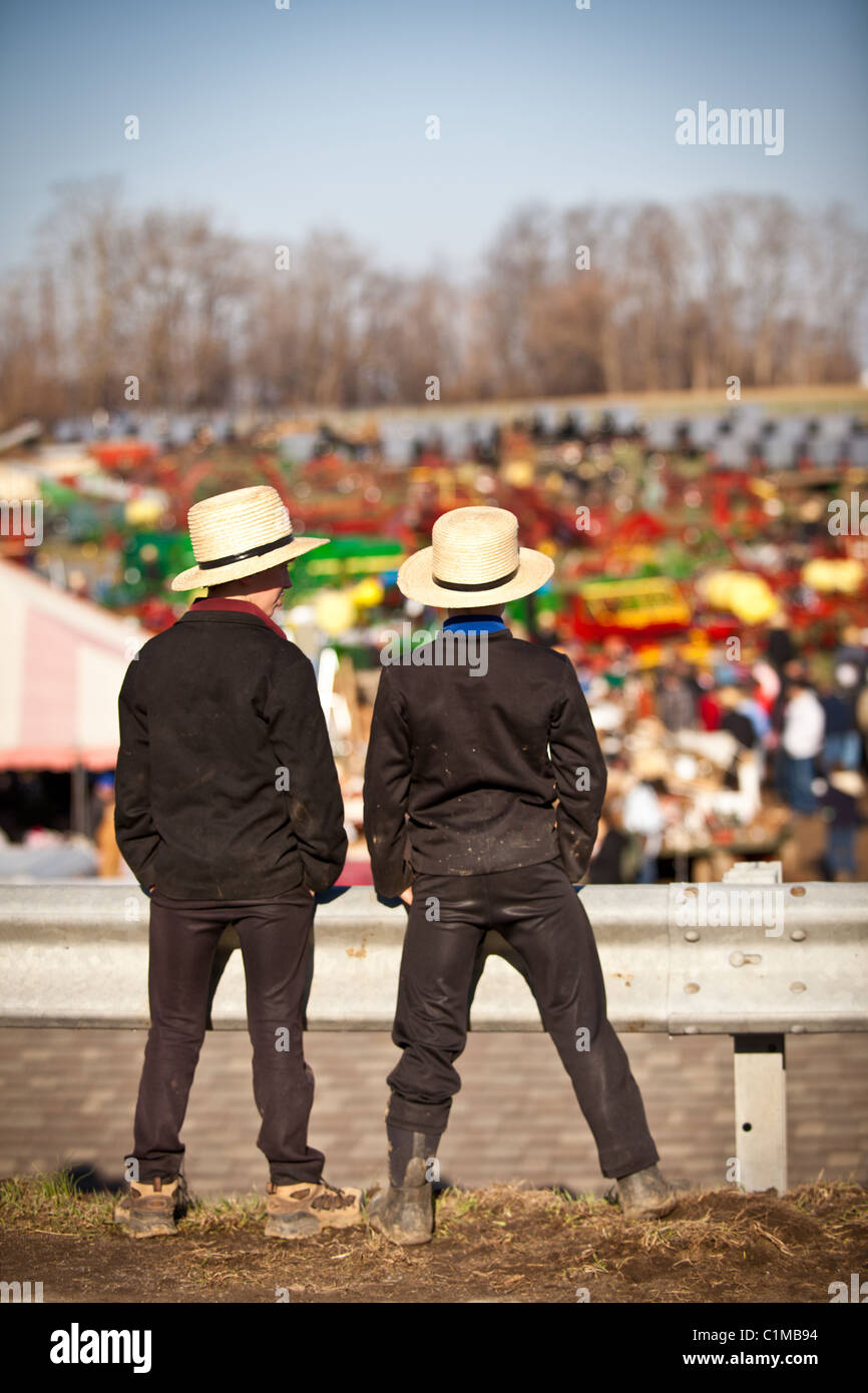 Young Amish boys watch the Annual Mud Sale to support the Fire ...