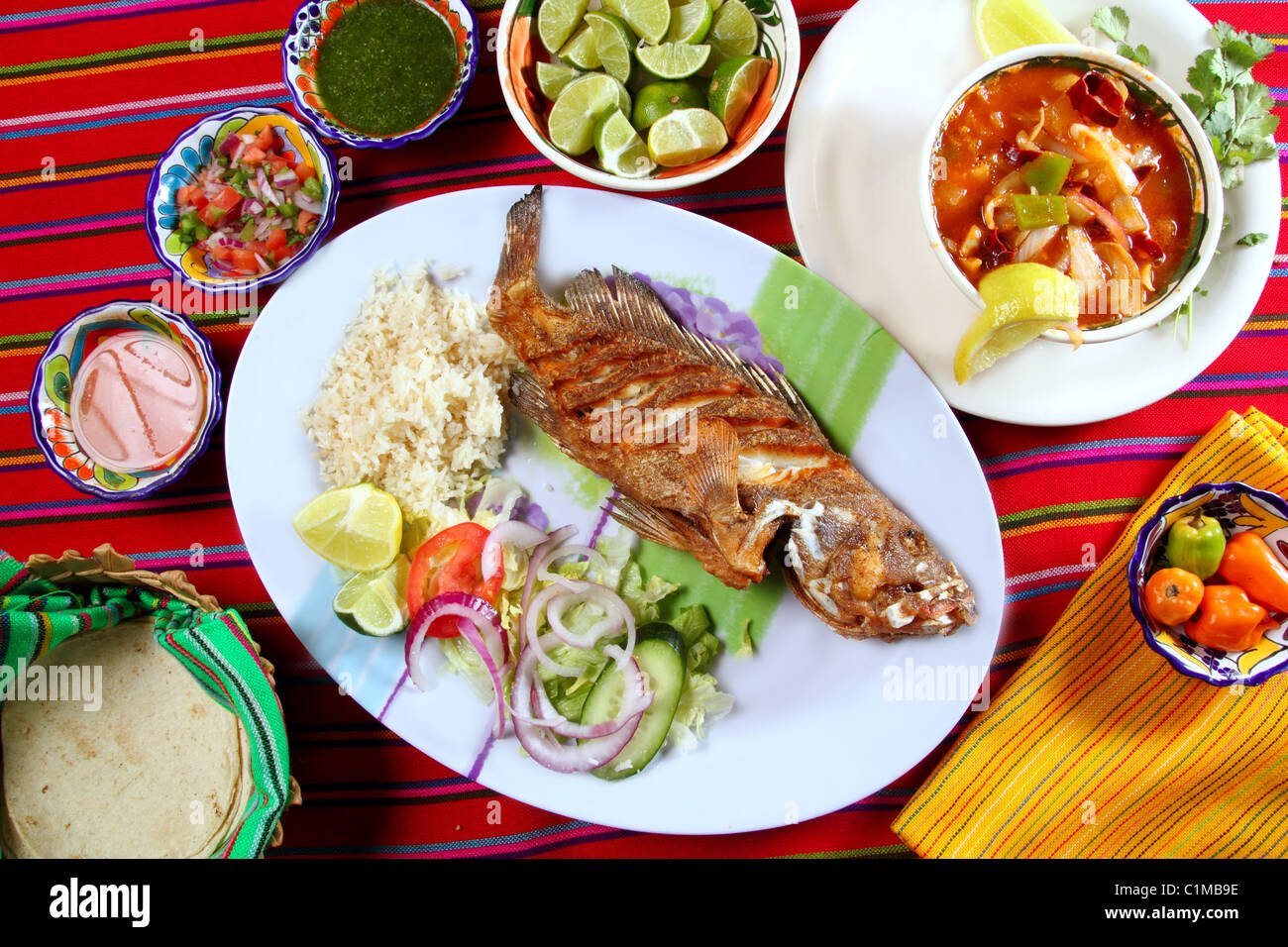 fried grouper fish mexican seafood chili sauces Veracruzana style Stock ...