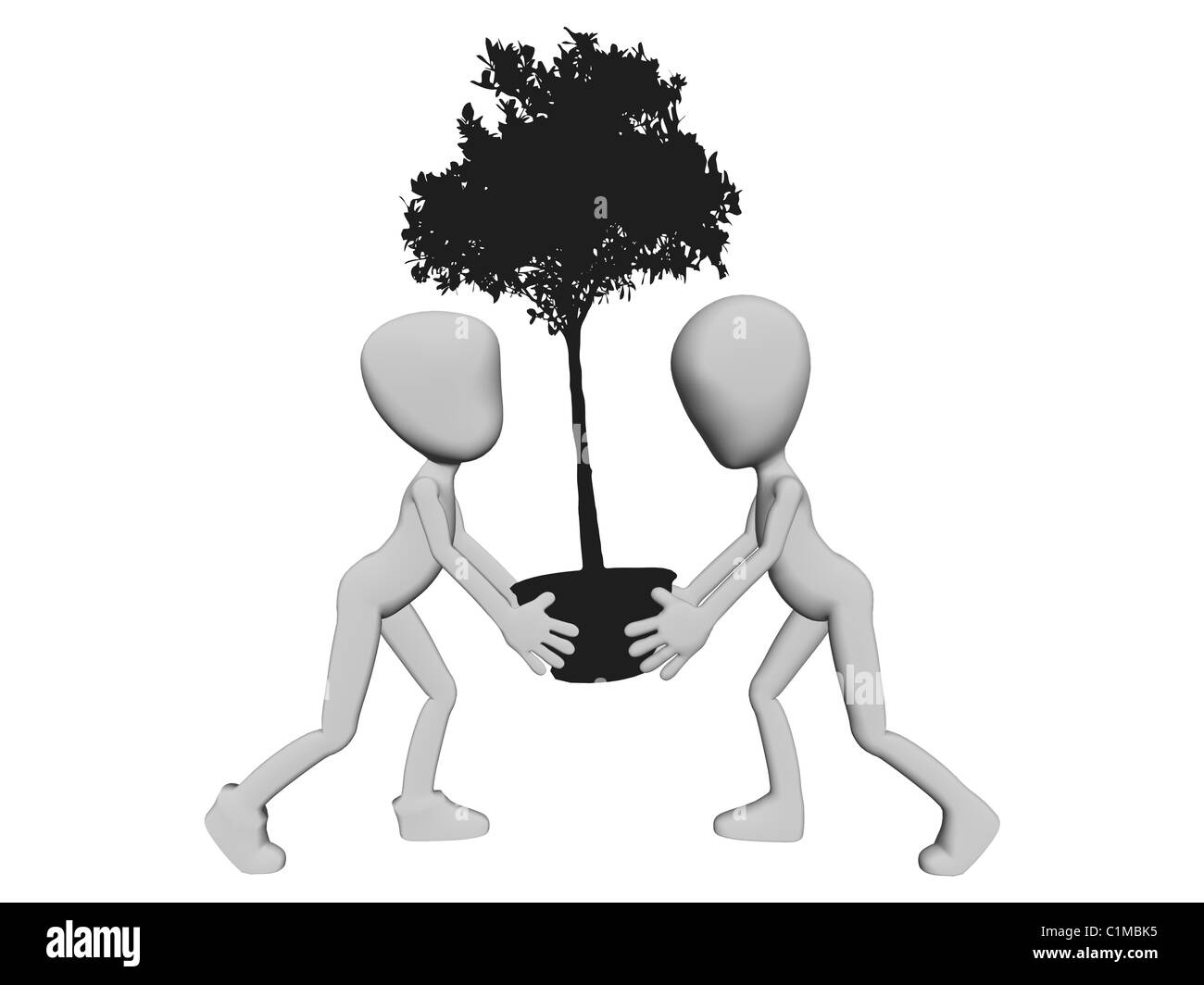 Two anonymous people helping each other move an object. In cooperation ...