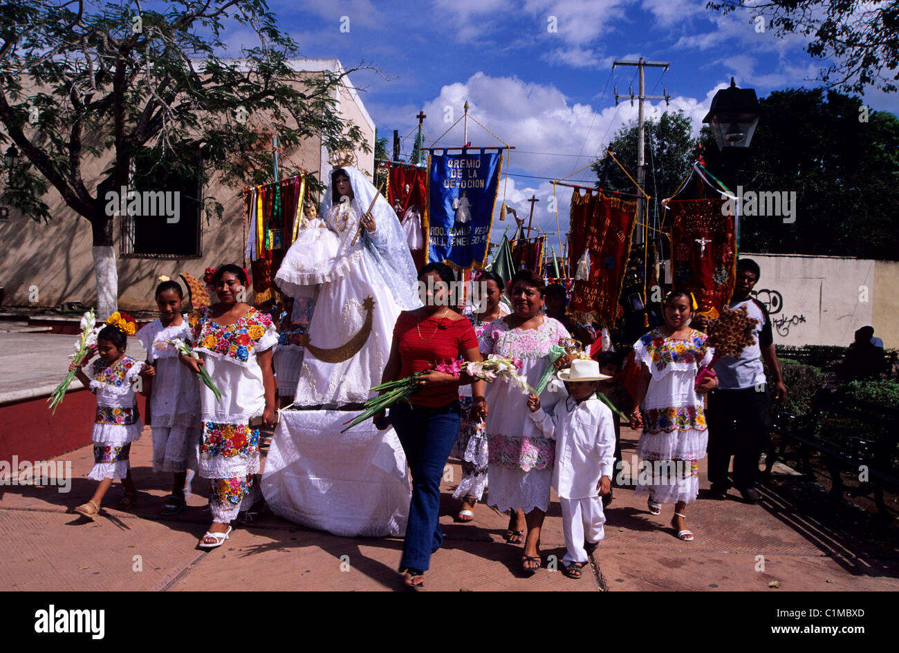 Mexico, Yucatan State, Valladolid city, a religious procession Stock ...