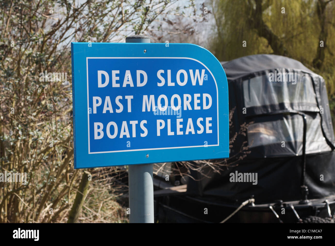 Sign at Aldermaston Wharf Padworth Berkshire UK requesting passing ...