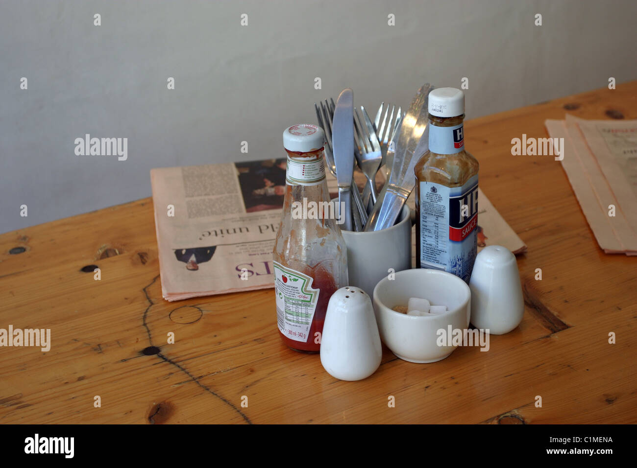 Condiments On Restaurant Table High Resolution Stock Photography and ...