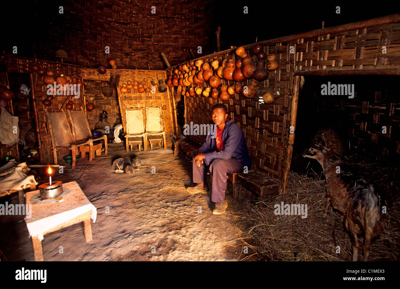 Ethiopia, Rift valley, village of Dorze, inside a typical hut Stock ...