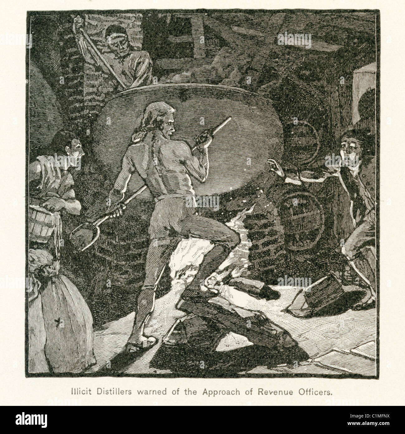 Old lithograph of Illicit Distillers warned of the approach of Revenue ...