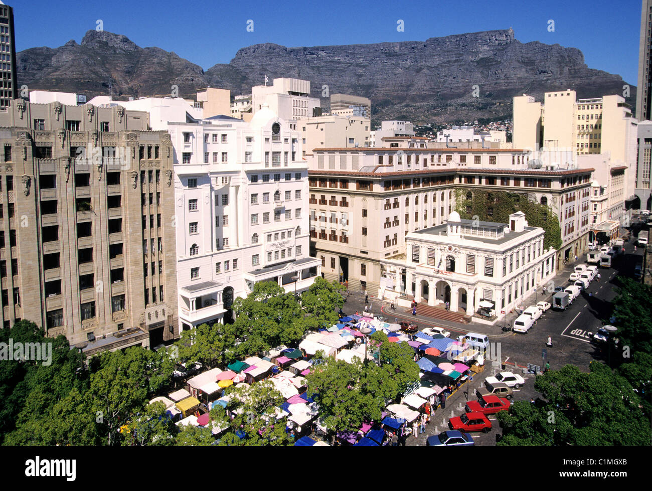 South Africa, Cape Town, Greenmarket Square and in the background the ...