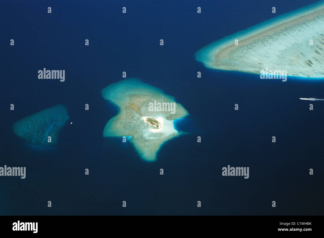 Maldives Islands, atolls in the South of Male (aerial view Stock Photo ...