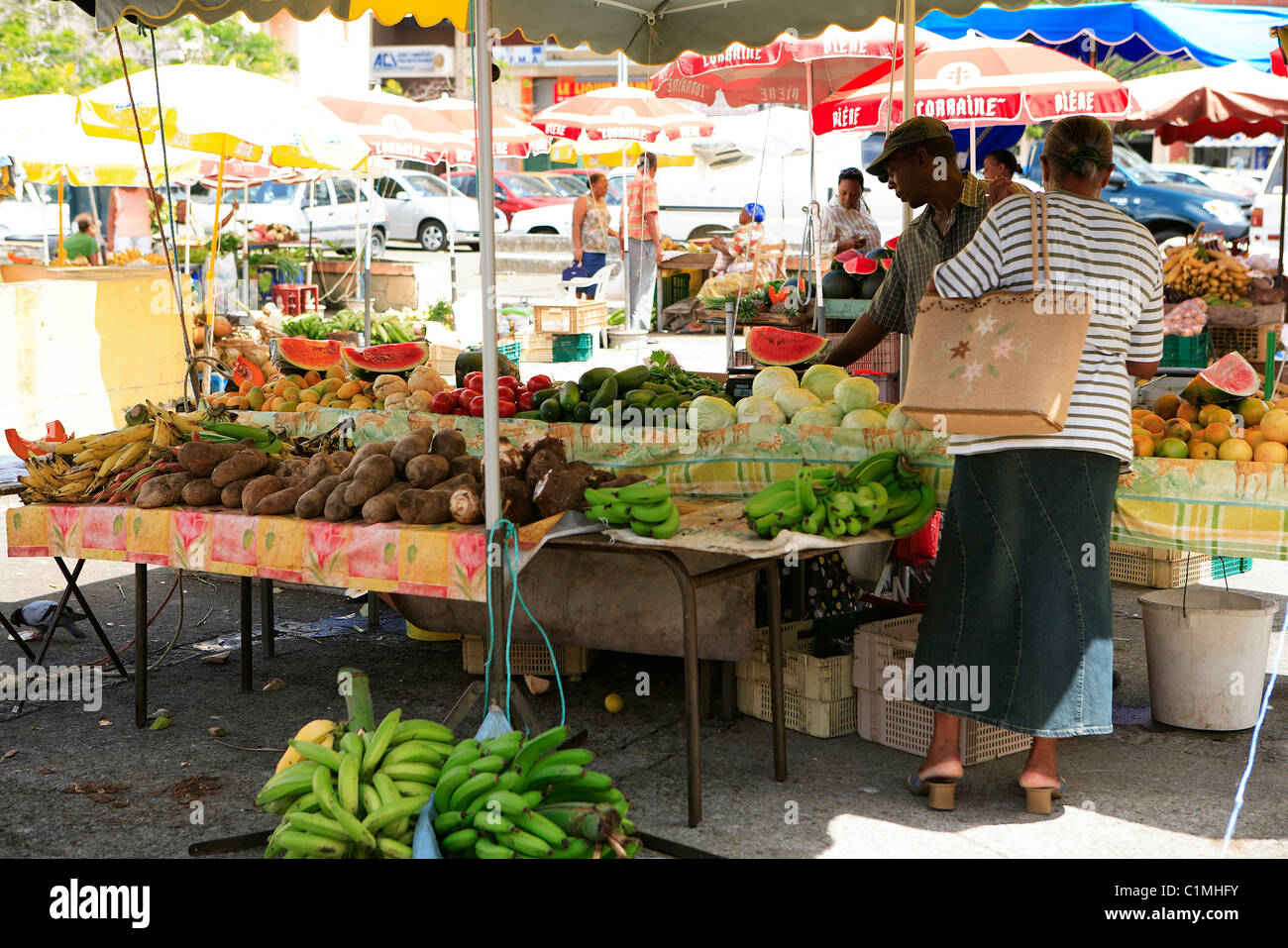France, Martinique, Fort-de-France city, the market of fruits and ...
