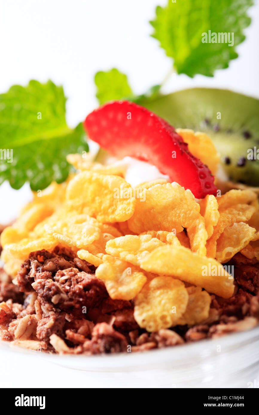 Bowl of chocolate granola and corn flakes Stock Photo - Alamy