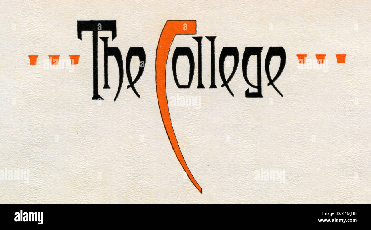 Old lithograph of THE COLLEGE words - from old college book Stock Photo ...