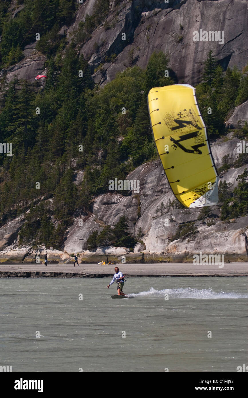 Kiteboarder catches wind spit squamish hi-res stock photography and ...