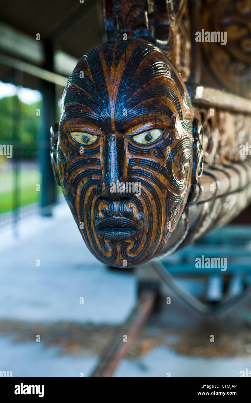Tumatauenga the entity of war carved at the base of the taurapa (rear ...