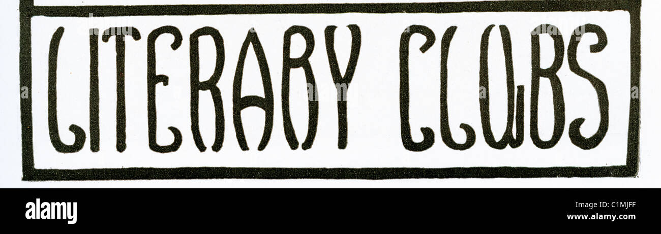 Old lithograph of LITERARY CLUBS words - from an old college book Stock ...