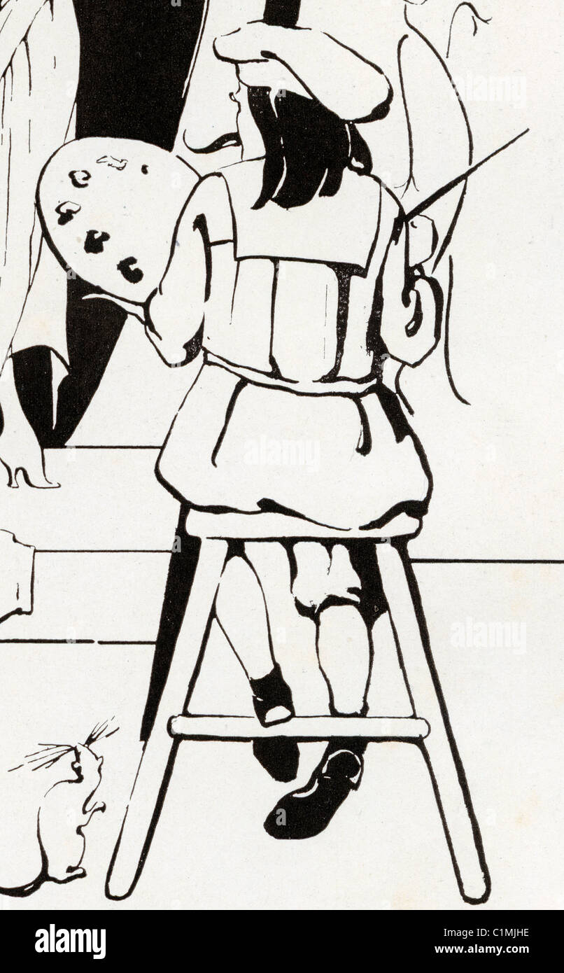 Old lithograph of a painter Stock Photo - Alamy