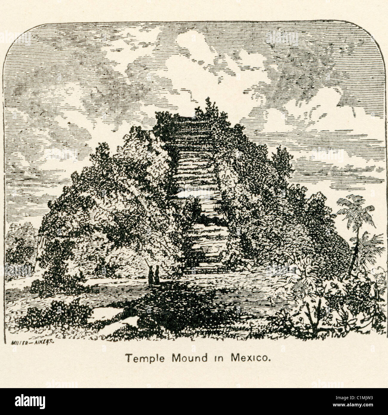 Old lithograph of Temple Mound in Mexico Stock Photo - Alamy