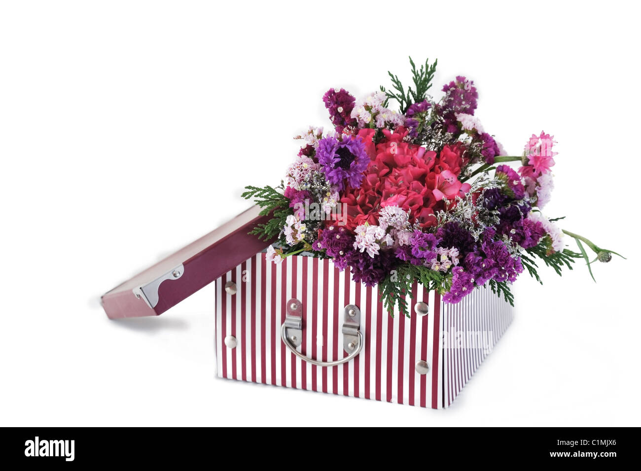 Box with flowers over a white background Stock Photo - Alamy