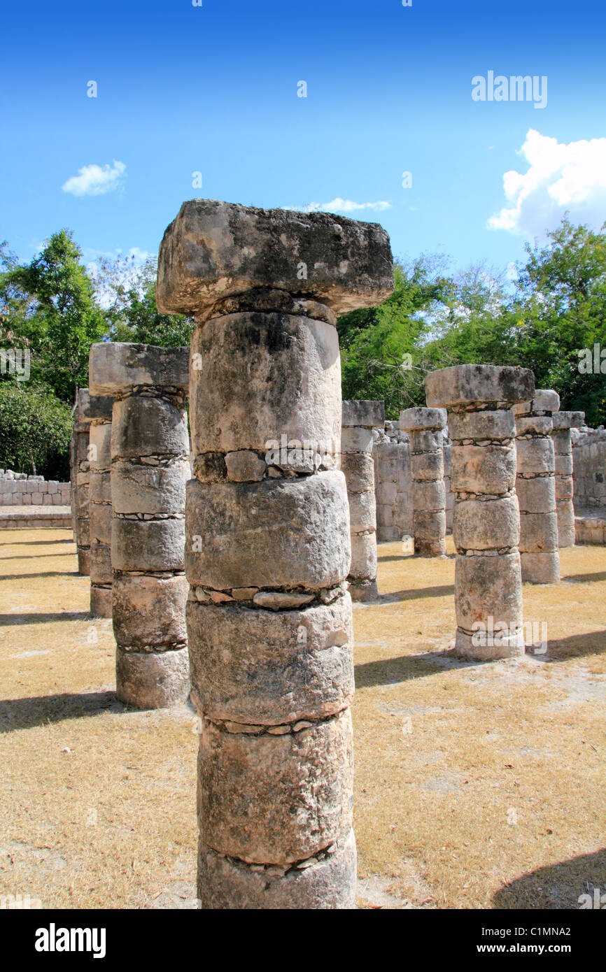 Columns Mayan Chichen Itza Mexico ruins in rows Yucatan Stock Photo - Alamy