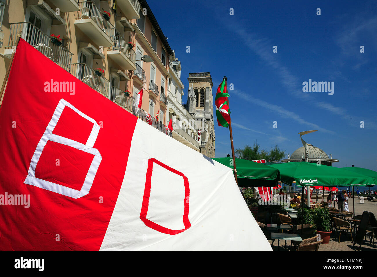 France, Pyrenees Atlantiques, Biarritz, flag of the rugby team BO Stock ...