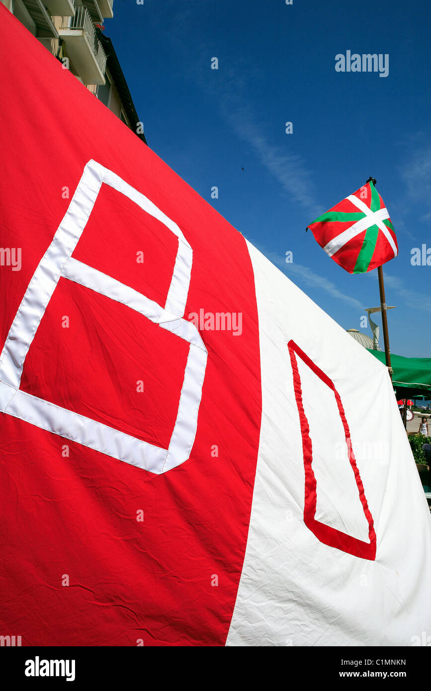 France, Pyrenees Atlantiques, Biarritz, flag of the rugby team (BO ...