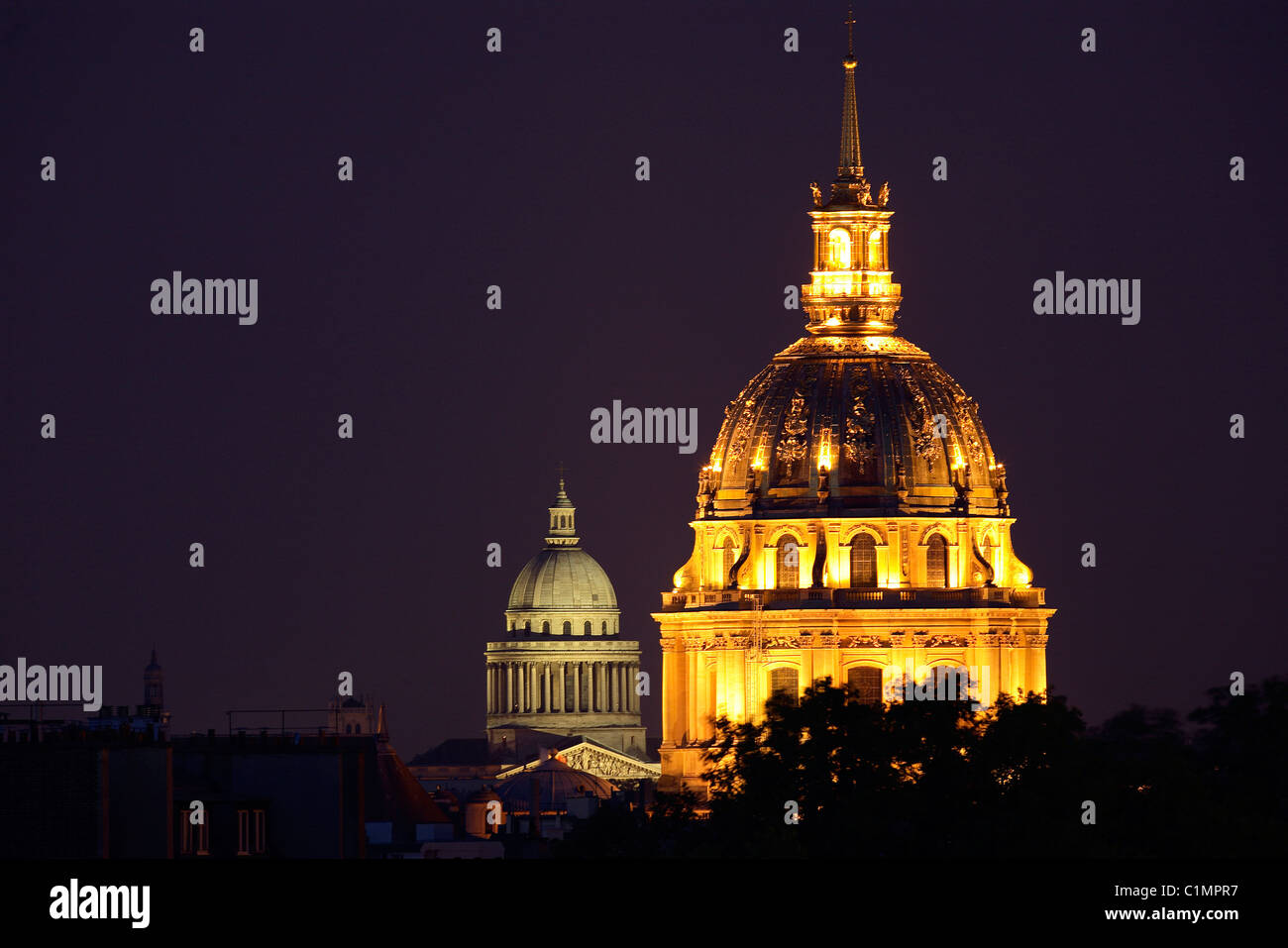France, Paris, dome of the Invalides and the Pantheon at the background ...