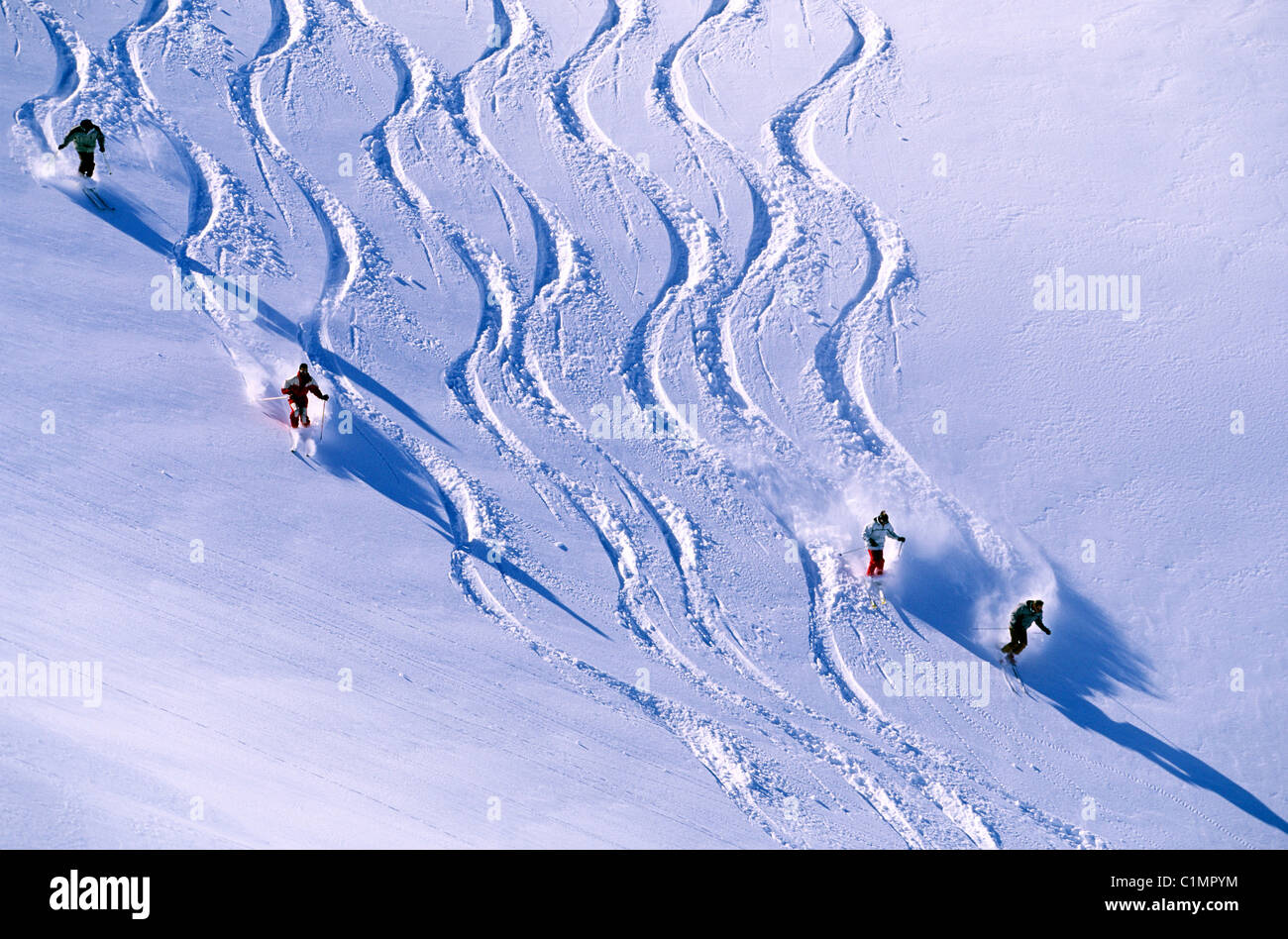 France, Savoie, ski off piste from the Lac du Loup to Les Menuires ...