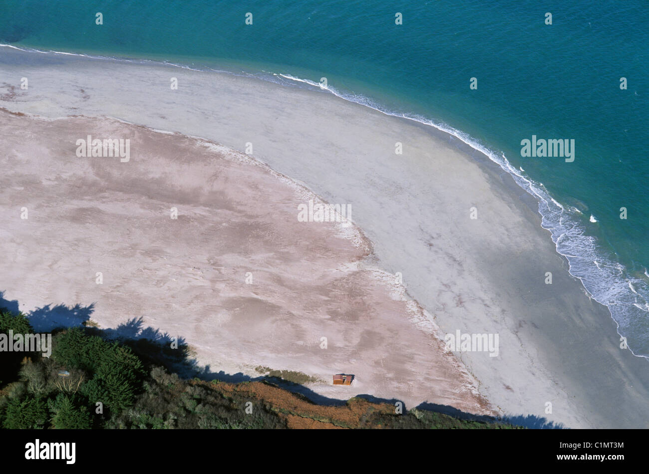 France, Morbihan, Ile de Groix, Les Grands Sables beach (aerial view ...