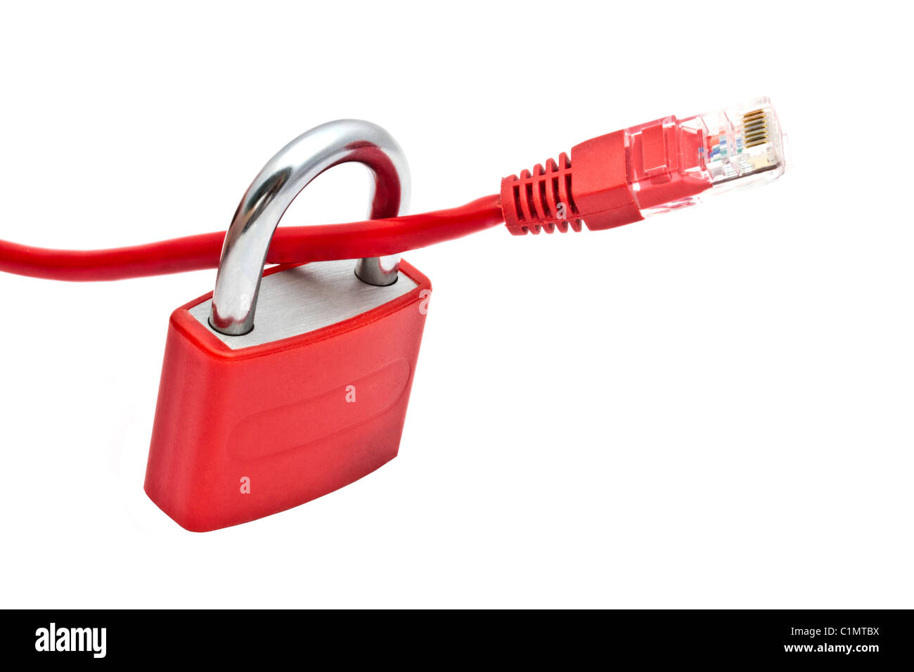 Red padlock and USB plug isolated on white Stock Photo - Alamy