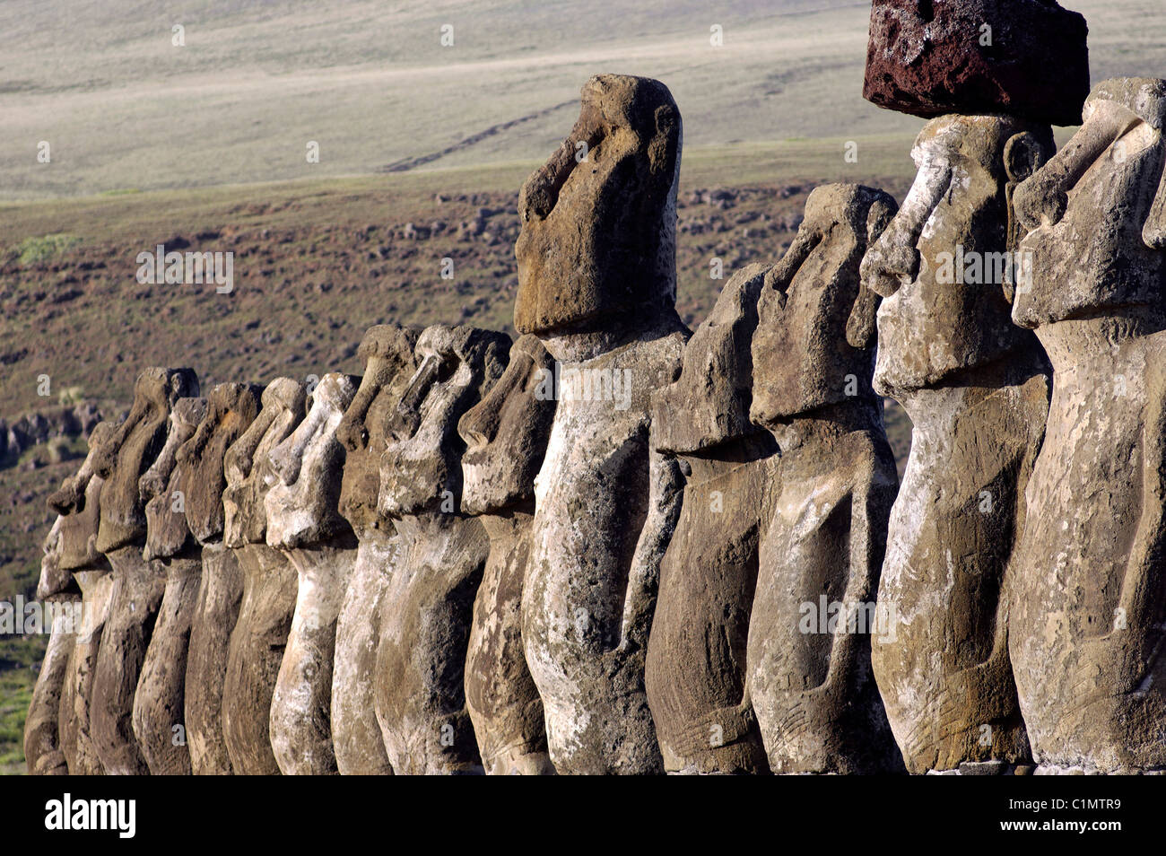 Chile Easter Island Ahu Tongariki Fifteen huge Moai stand with their ...