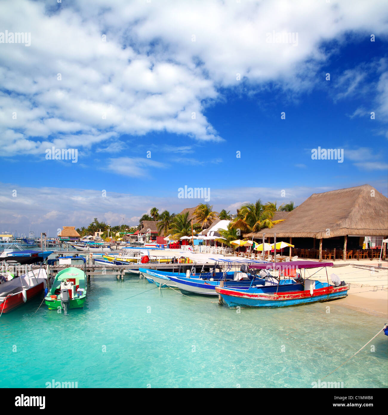 Isla Mujeres island dock port pier colorful Mexico Cancun Stock Photo ...