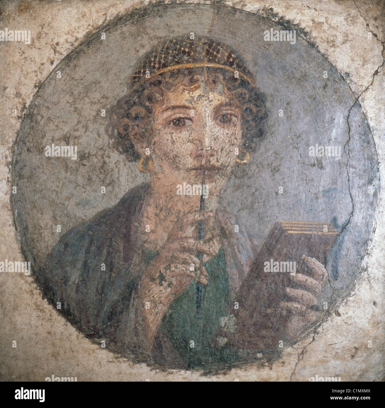 Roman Art. Italy. Fresco depicting a writer waiting for inspiration. Is ...