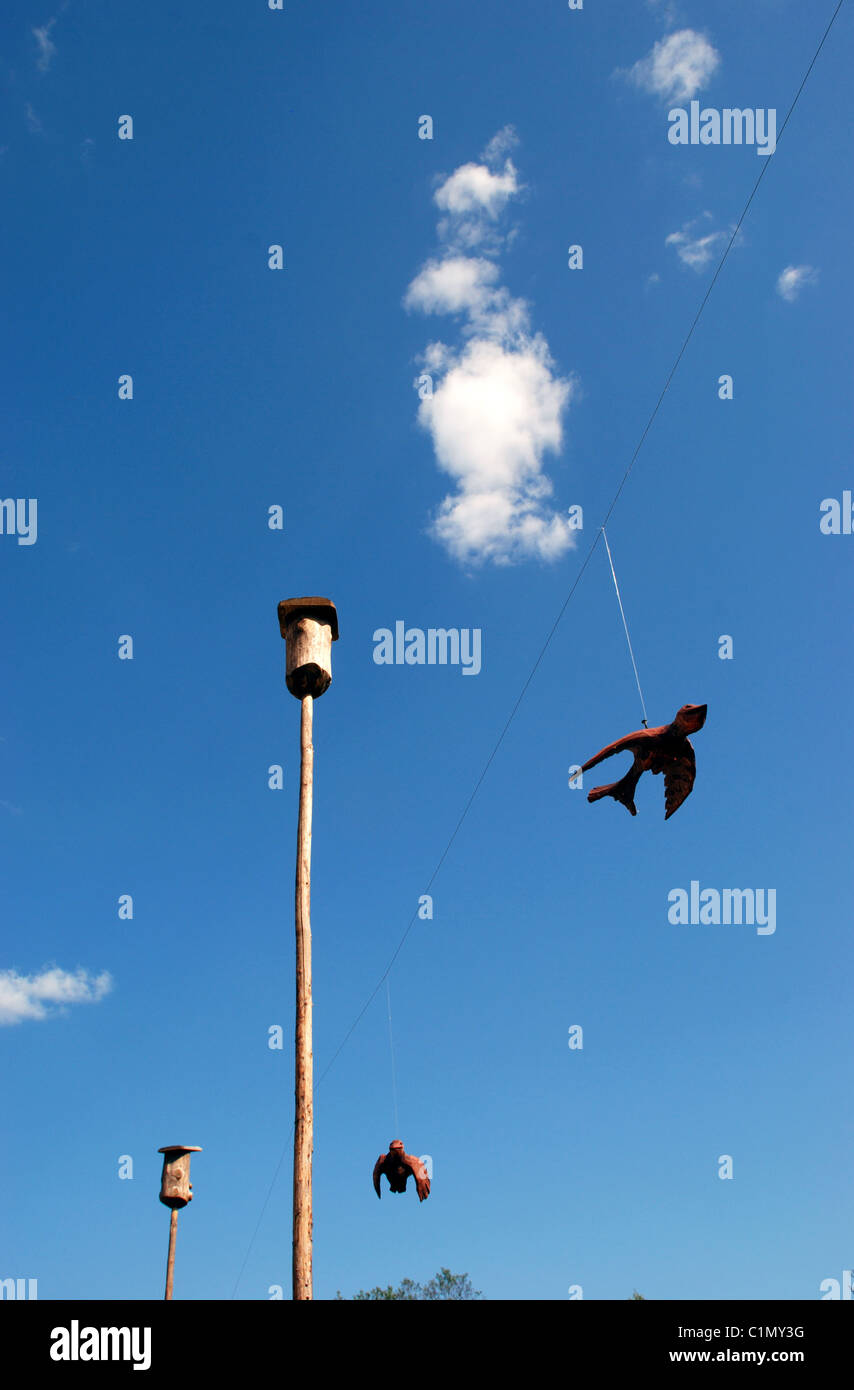 Carved birds and nesting-boxes Stock Photo - Alamy