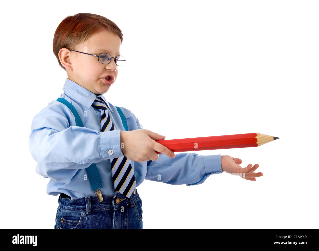 Young teacher, boy isolated on white background Stock Photo - Alamy