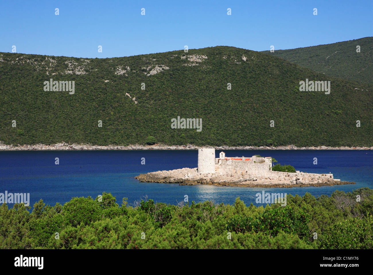 Montenegro, Adriatic coast, peninsula of Lustica, Zanjic beach, Mamula ...