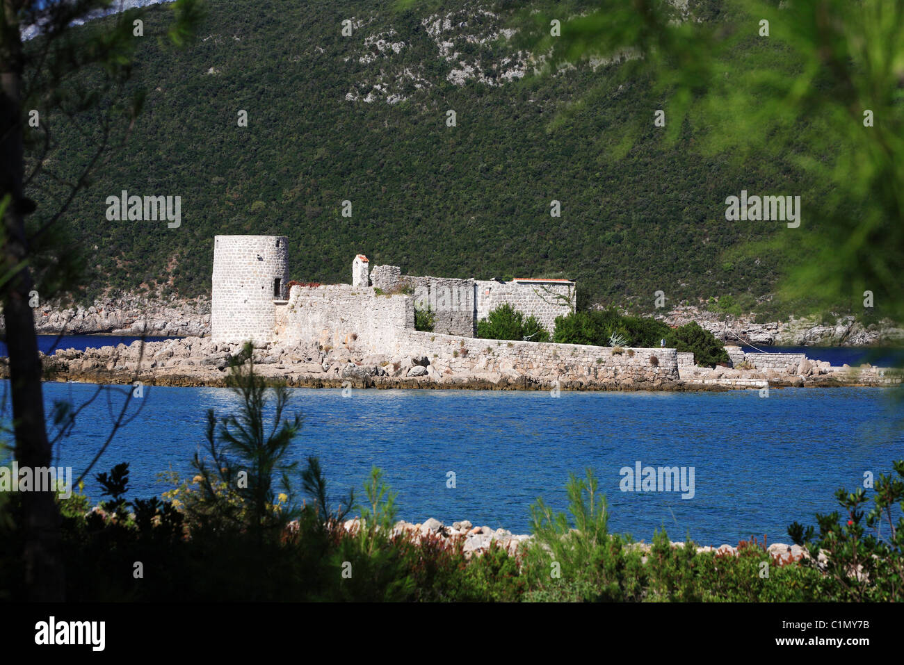 Montenegro, Adriatic coast, peninsula of Lustica, Zanjic beach, Mamula ...