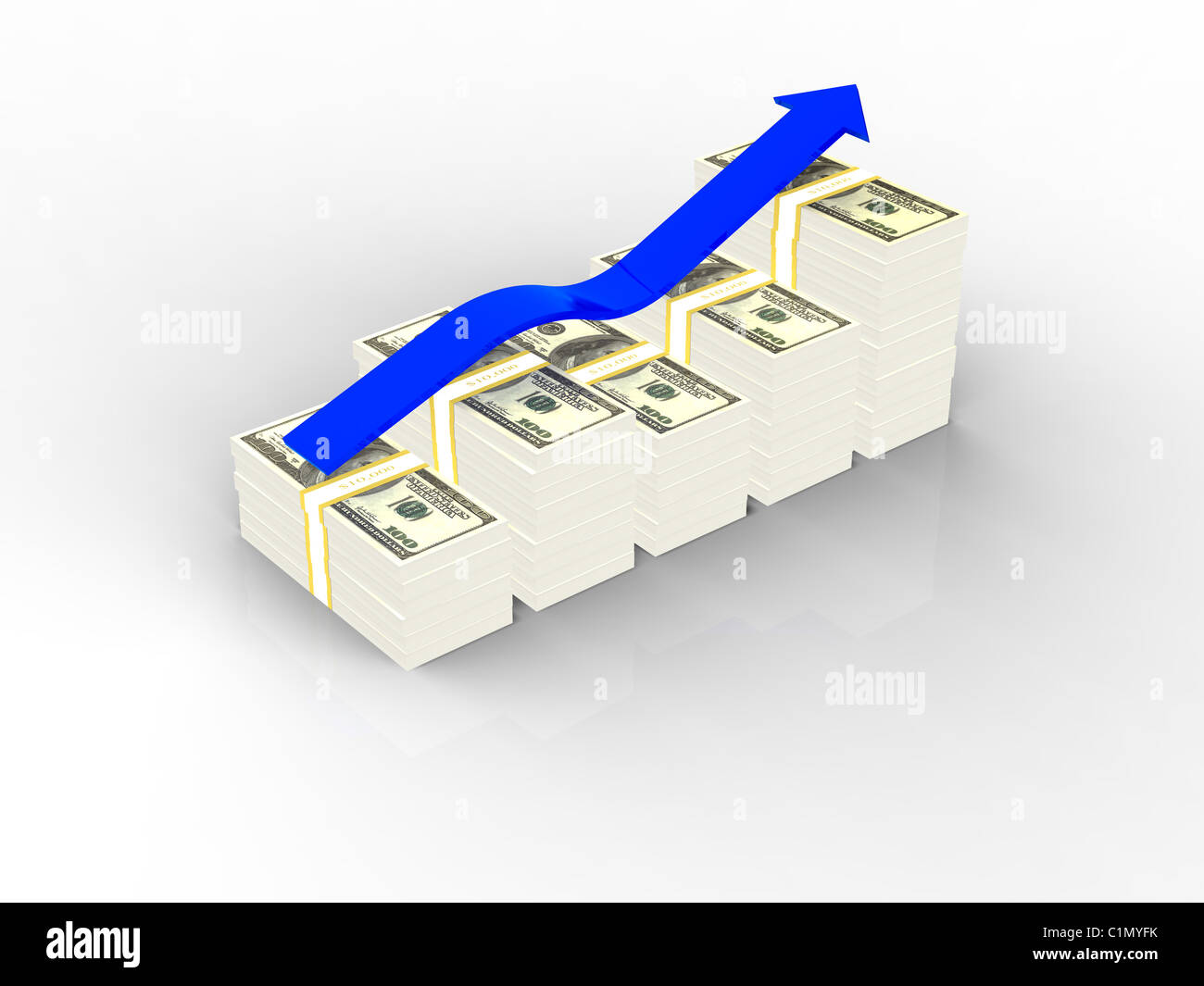 Dollars graph with blue arrow on white background Stock Photo - Alamy
