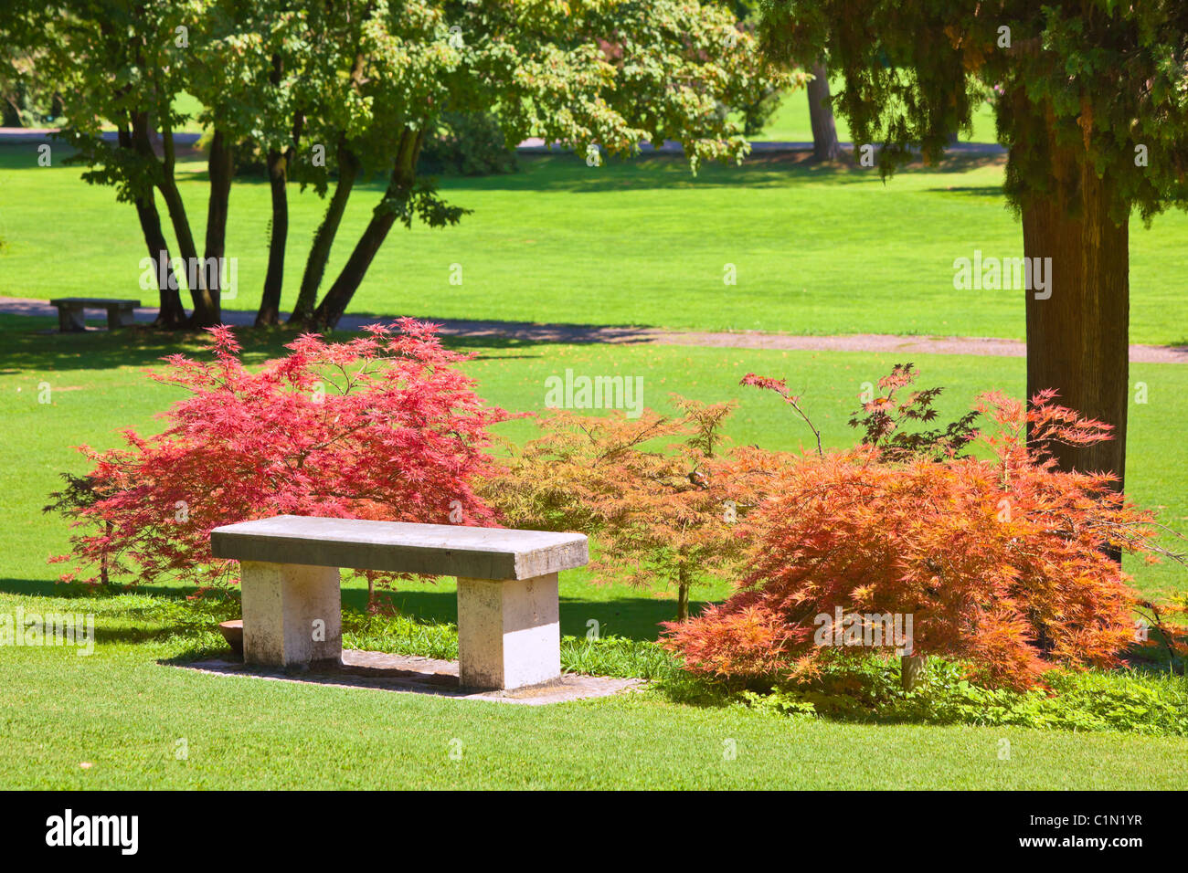 Japanese garden stone bench hi-res stock photography and images - Alamy