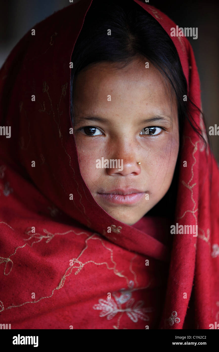 Nepali girl in a Himalaya Nepal Stock Photo - Alamy